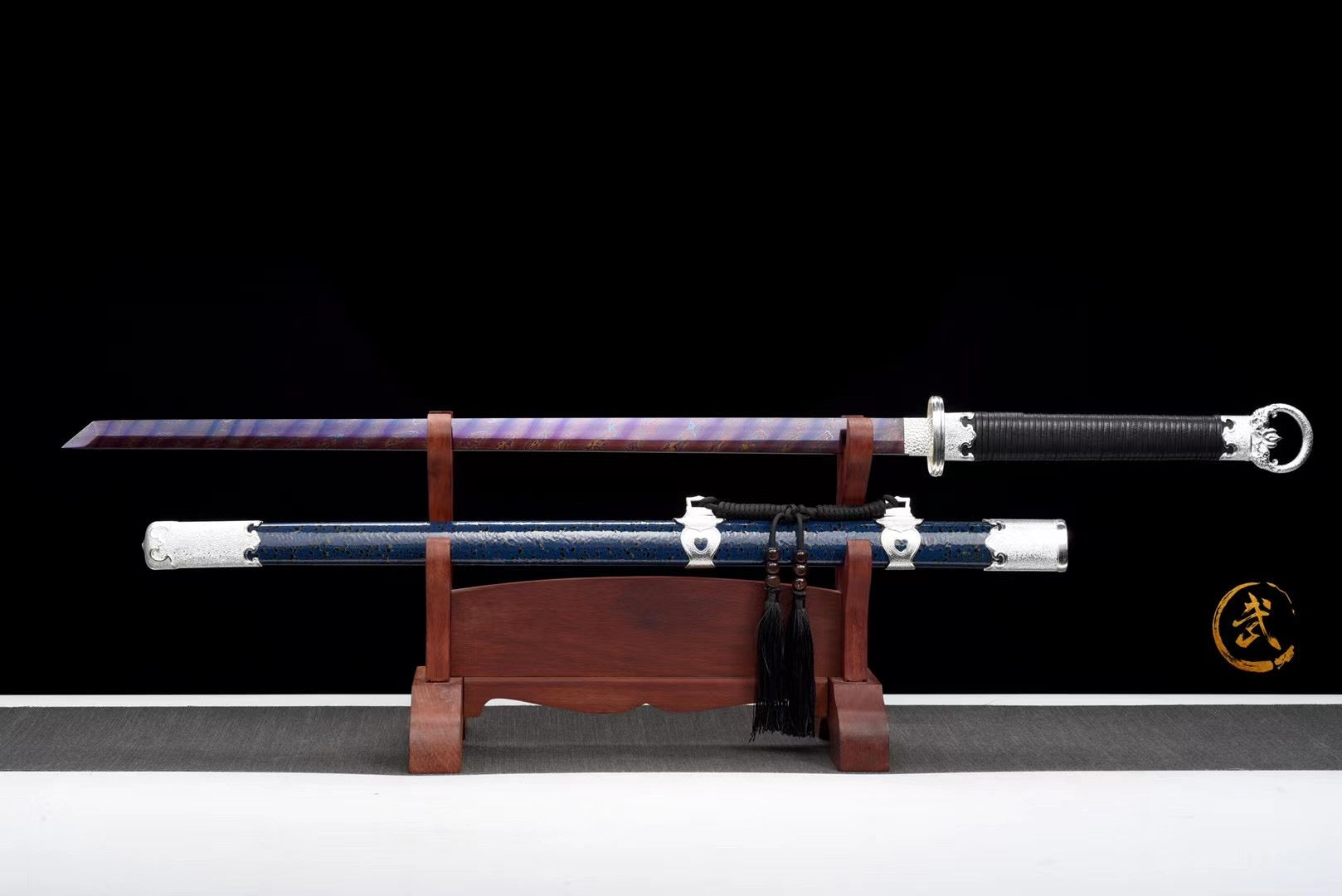 Aokage Ninjatō | Blue Damascus Steel Ninja Sword – Japanese Katana Store